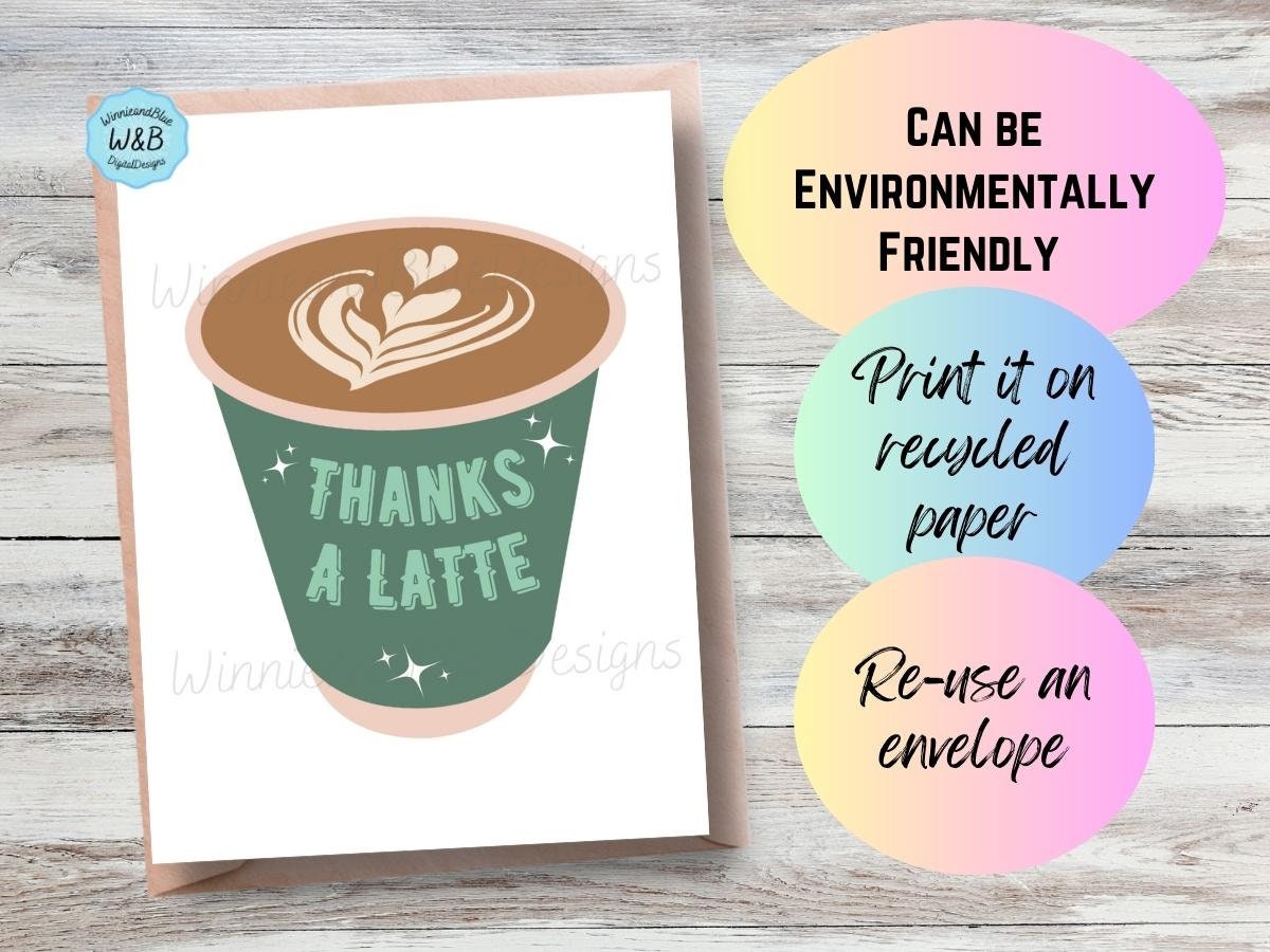 Printable Thank You Card Thanks A Latte Card Instant - Etsy