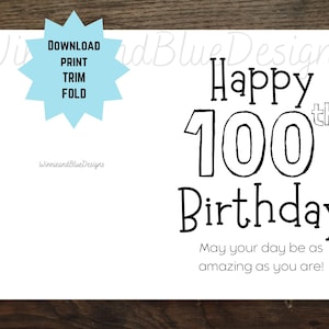 100th Birthday Card Printable: Simple Design (PDF Download) - Etsy