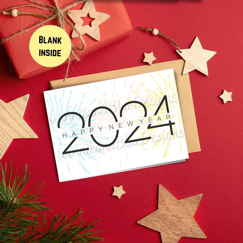 Happy New Year Card Printable 2024 Fireworks Card New Year Celebration ...