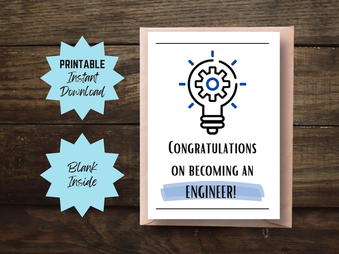 Printable Engineer Graduation Card Congratulations | Etsy