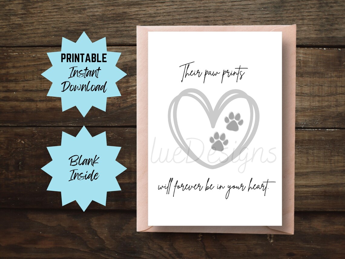 Pet Sympathy Card Printable: Dog Paw Prints Memorial (PDF) - Etsy