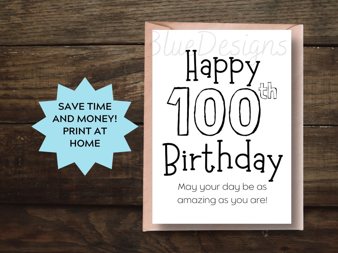 100th Birthday Card Printable Simple Happy 100 Birthday Card - Etsy