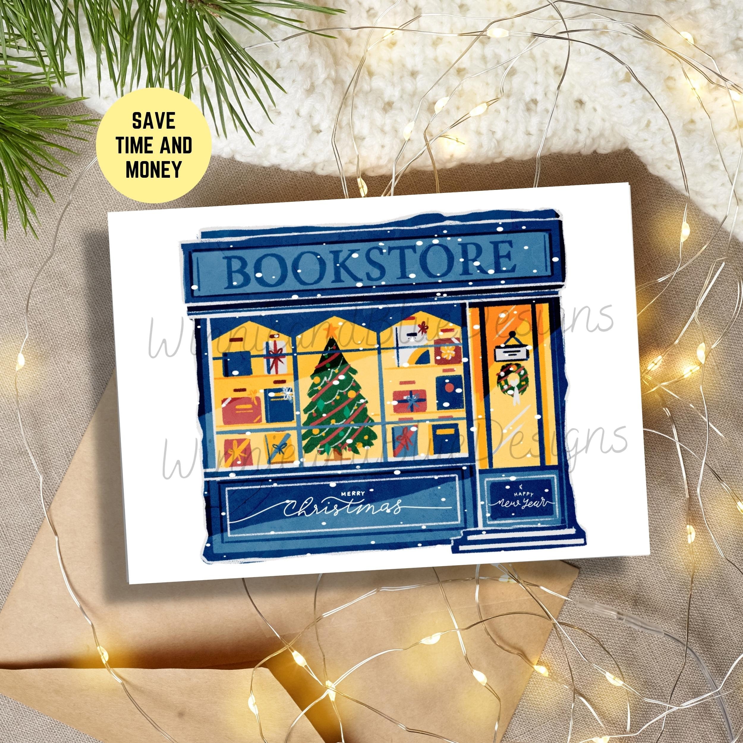 Printable Christmas Bookstore Card Merry Christmas Happy New - Etsy