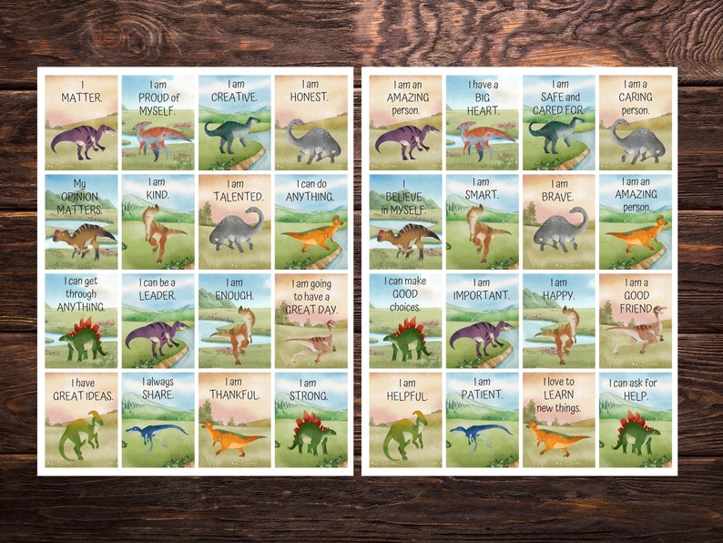 Printable Dinosaur Affirmation Cards for Kids, 32 Motivational Cards ...