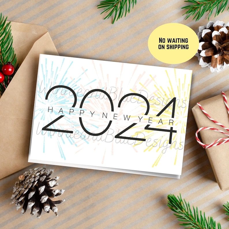 Happy New Year Card Printable 2024 Fireworks Card New Year Celebration ...
