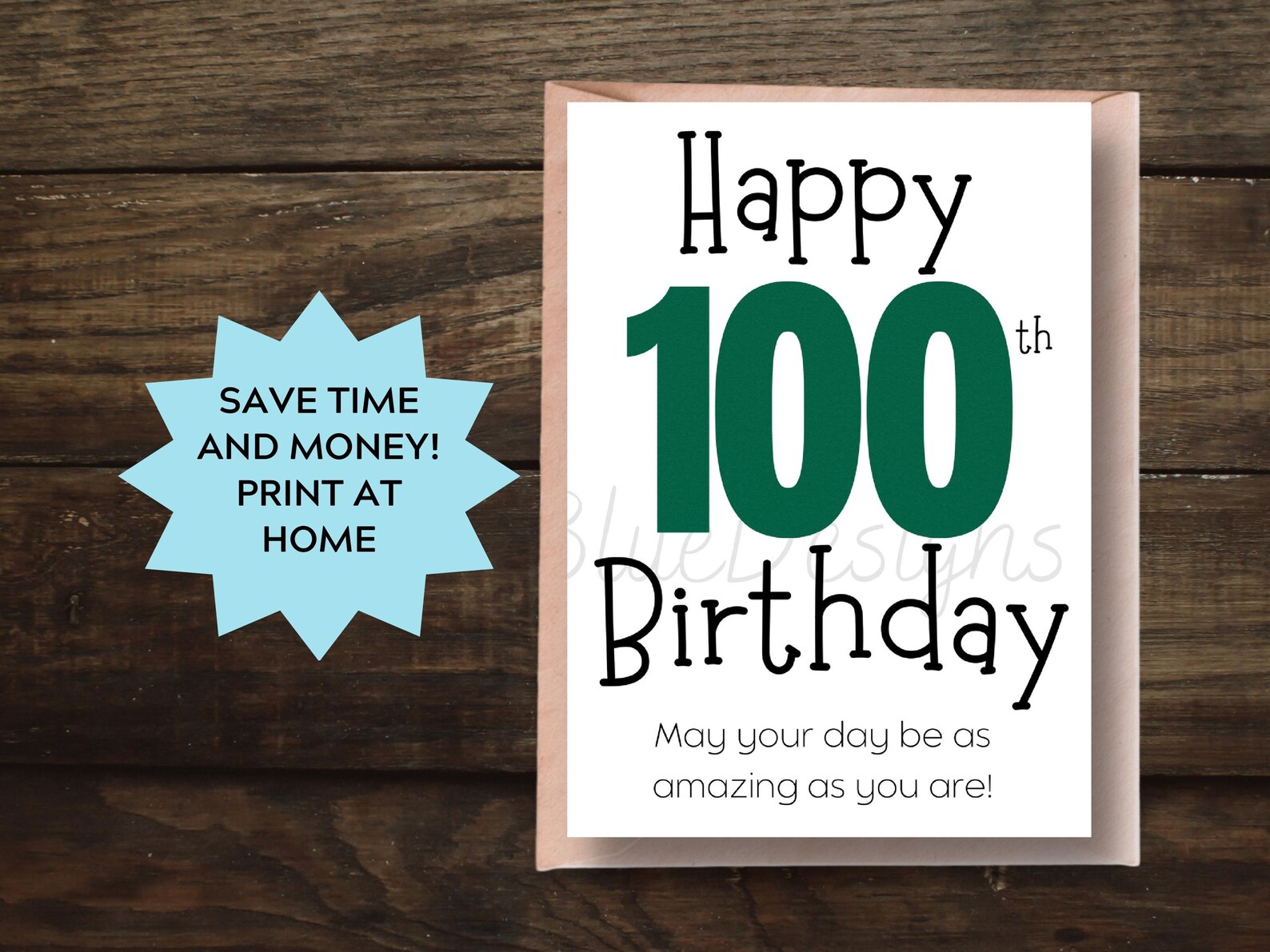 Emerald 100th Birthday Card Printable Amazing 100 Birthday - Etsy