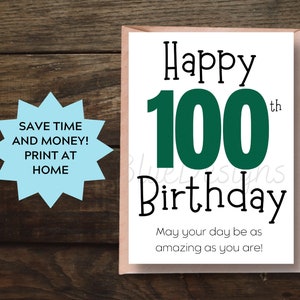 Emerald 100th Birthday Card Printable, Amazing 100 Birthday Card, 100th ...