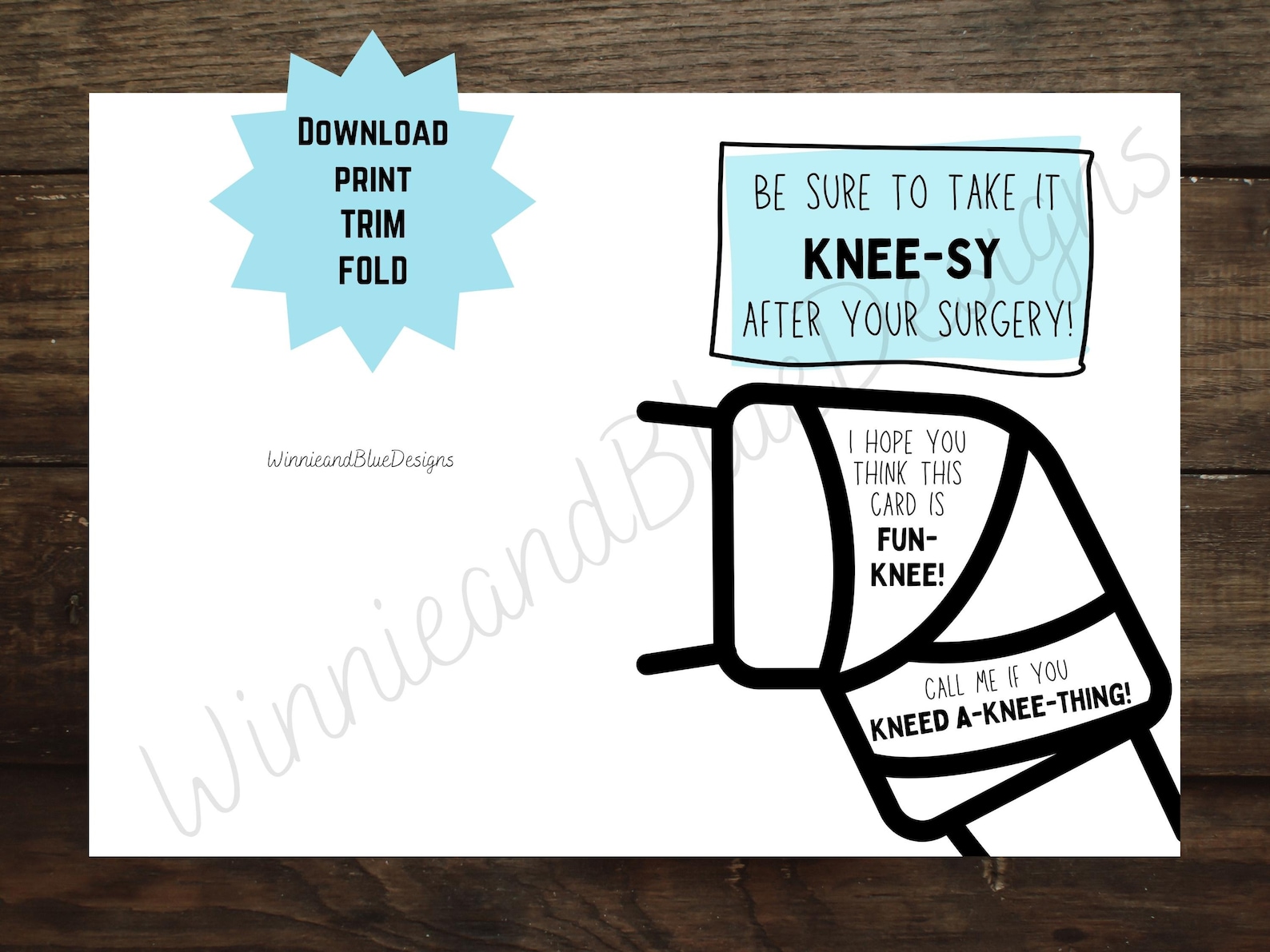 Printable Funny Knee Surgery Card Get Well Soon Thinking of - Etsy
