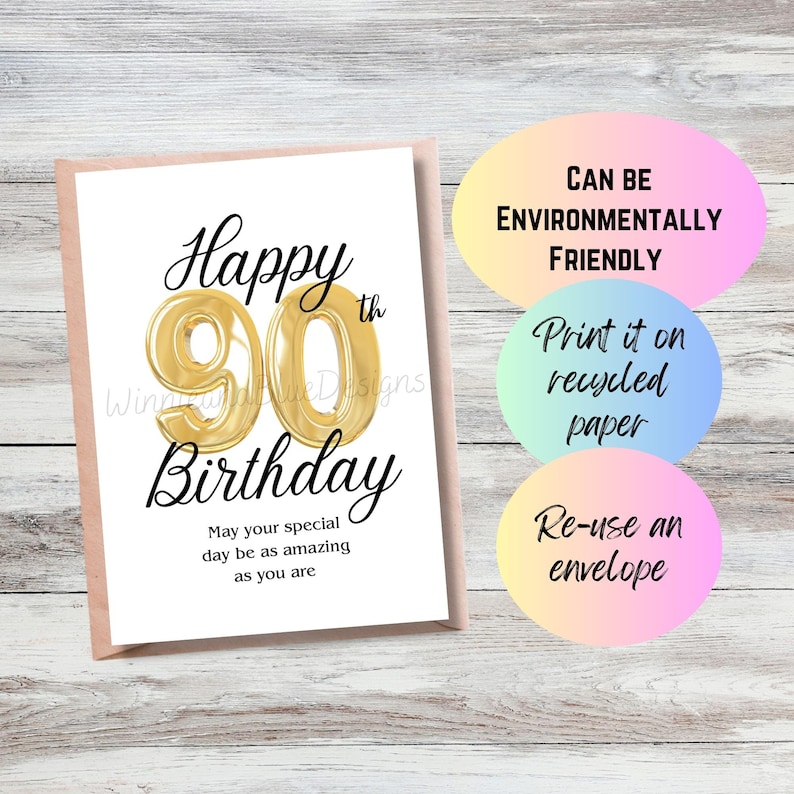 Printable 90th Birthday Card, Happy 90th Birthday Card, Milestone Birthday Card, Happy 90th ...