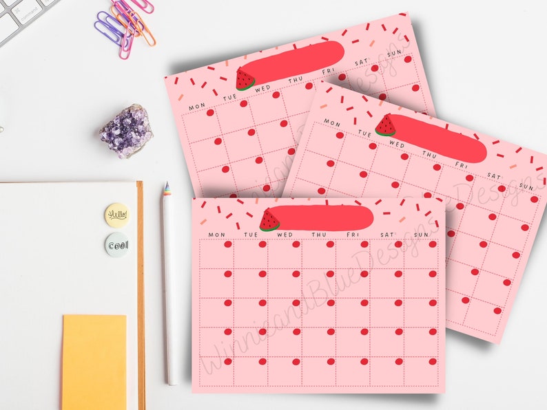 Printable Watermelon Monthly Calendar Colorful Printable - Etsy