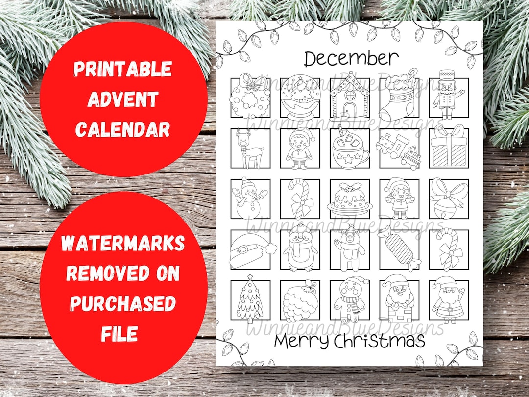 Coloring Christmas Countdown Printable Christmas Advent - Etsy