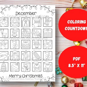 Printable Christmas Advent Calendar, Kids Xmas Coloring Countdown Page ...