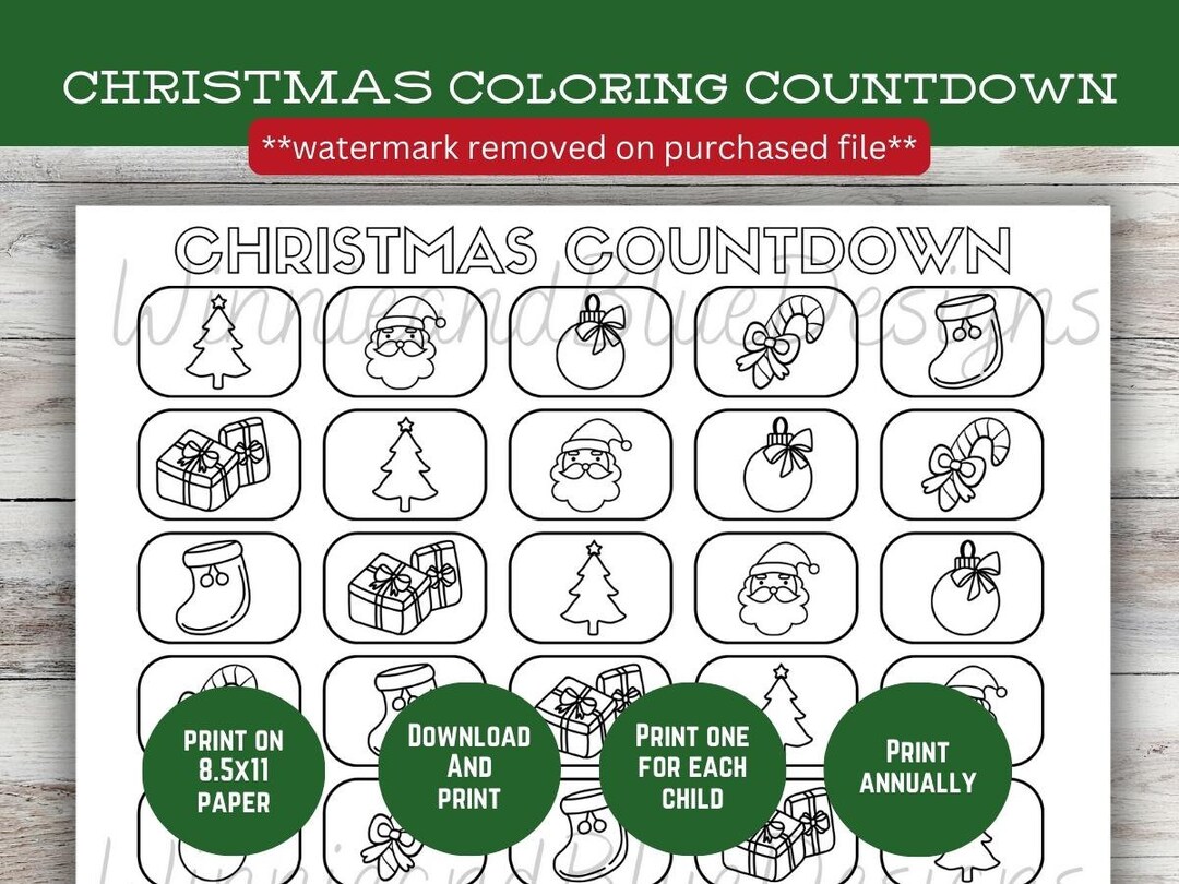 Coloring Christmas Countdown for Kids | Santa Coloring Advent Calendar ...