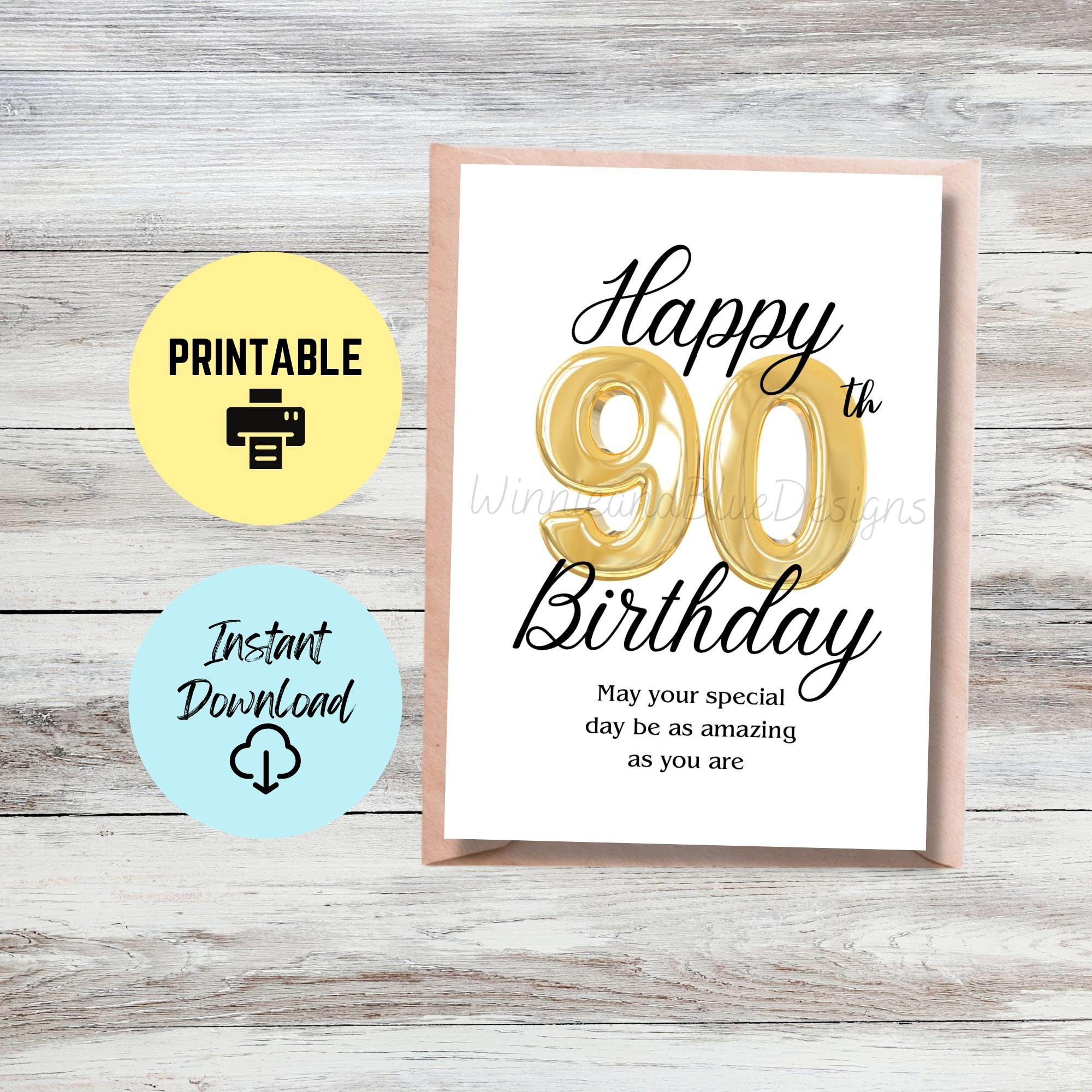 Printable 90th Birthday Card, Happy 90th Birthday Card, Milestone ...