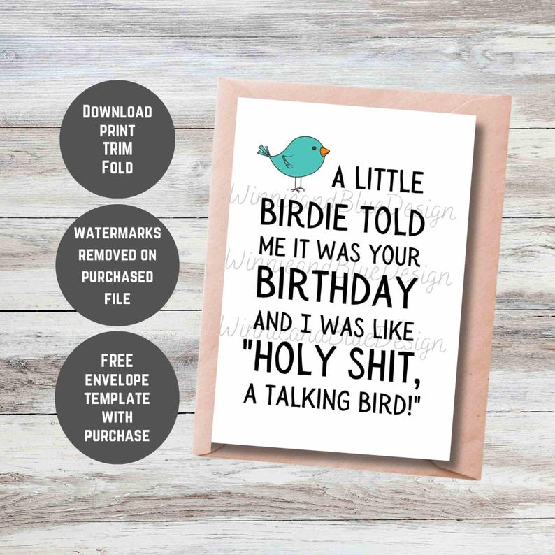 Funny Talking Bird Birthday Card Printable (PDF) - Etsy
