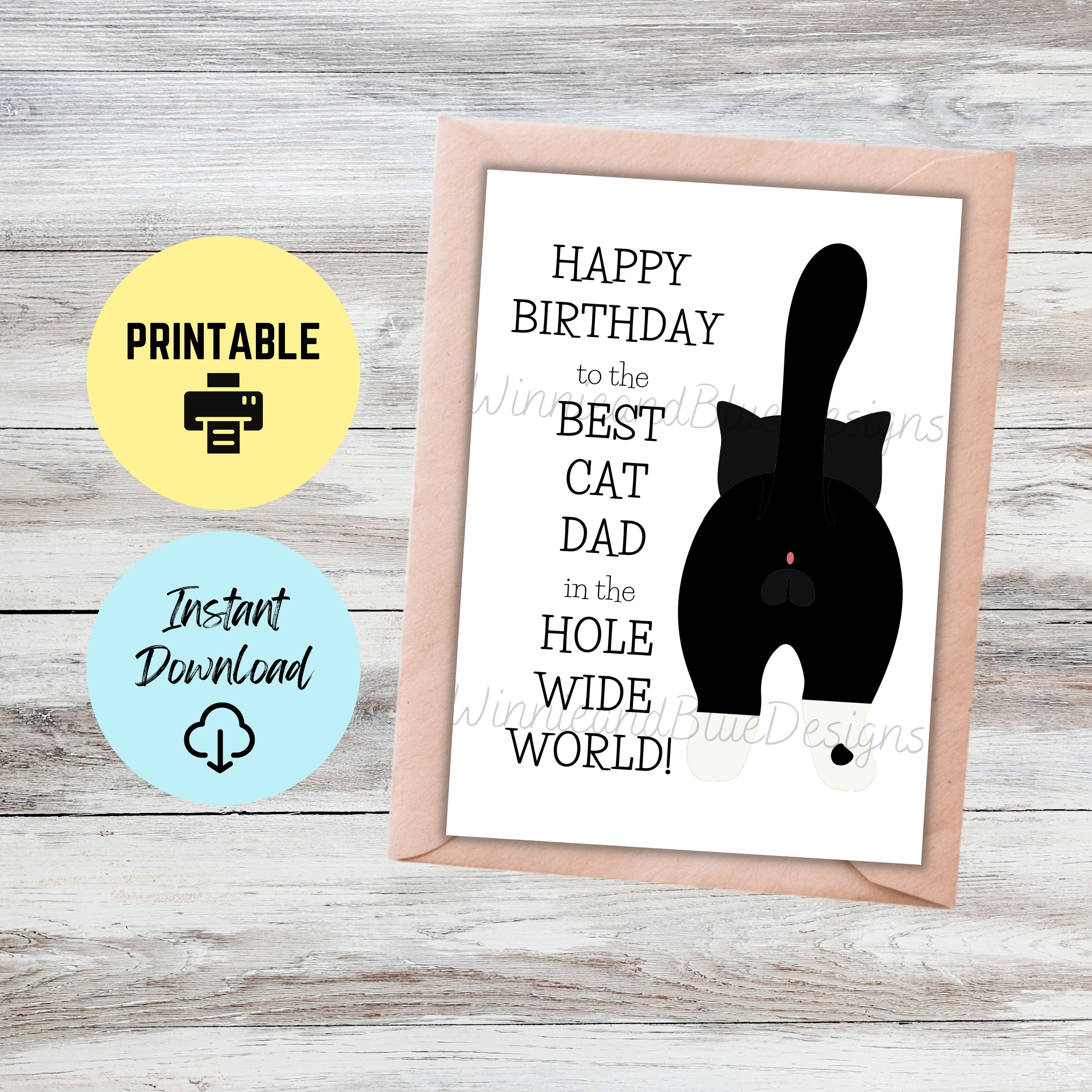 Printable Cat Dad Birthday Card, Funny Cat Dad Birthday Card, Cat Dad ...