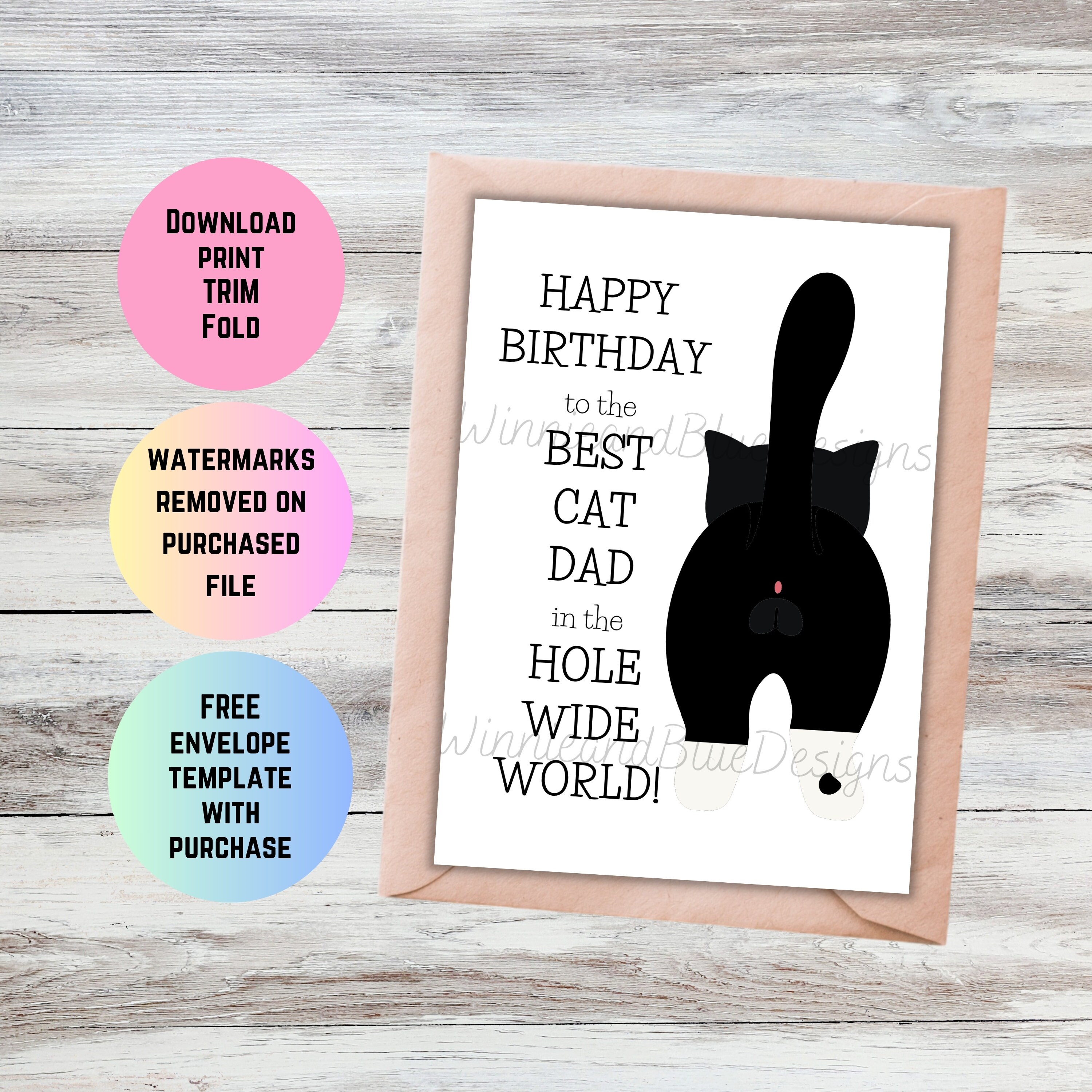Printable Cat Dad Birthday Card, Funny Cat Dad Birthday Card, Cat Dad ...