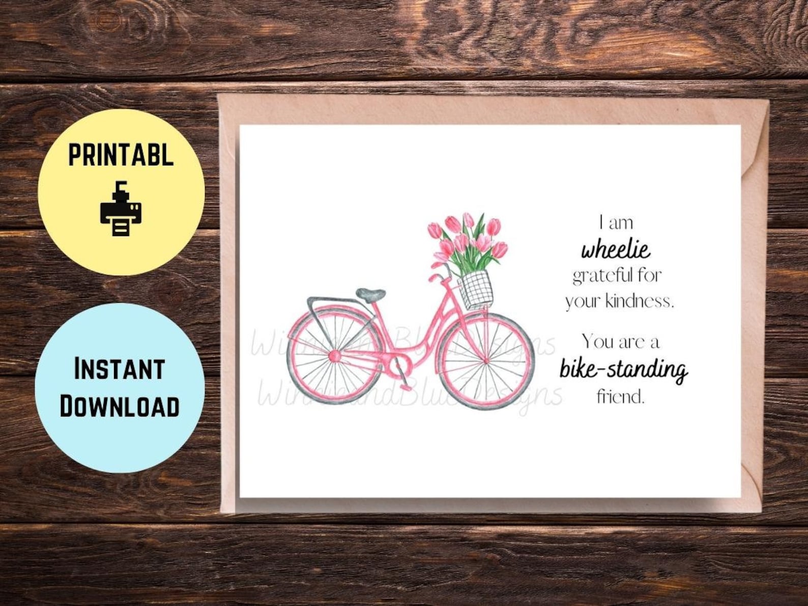 Printable Pink Bicycle Thank You Card: Funny Bike Pun (digital Download ...