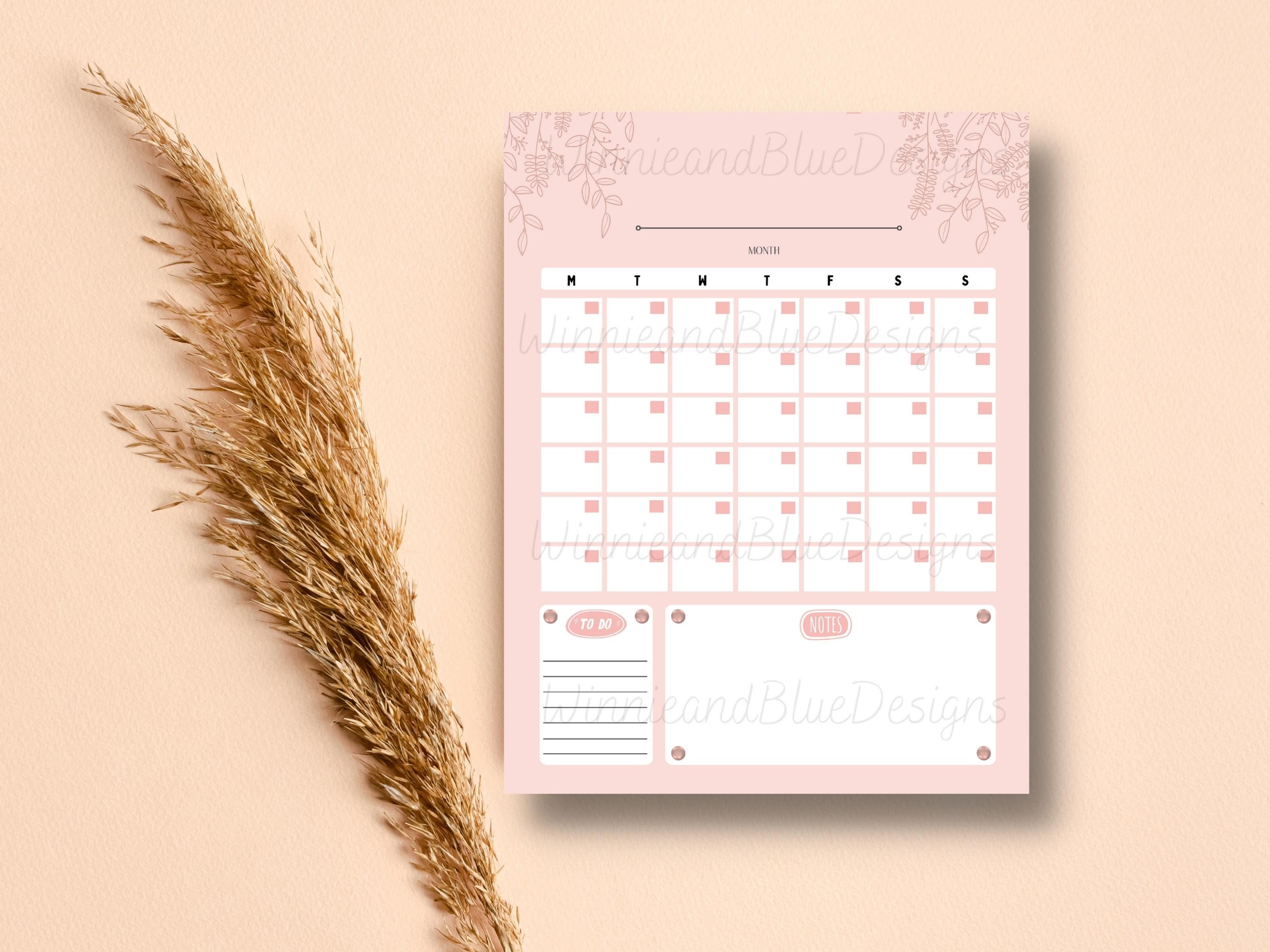 Printable Monthly Calendar Pink Floral Blank Monthly Calendar - Etsy