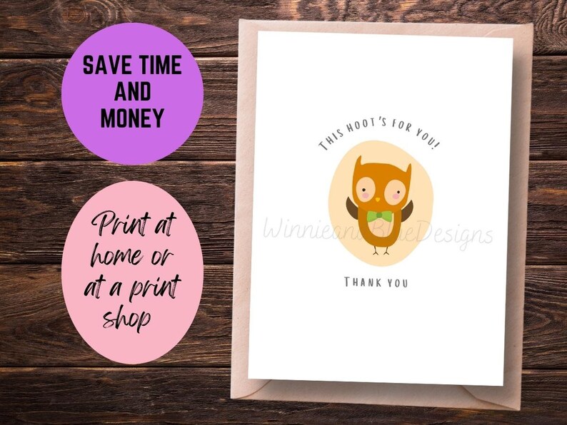 Printable Owl Thank You Card, This Hoots for You Thank You Card, Funny ...