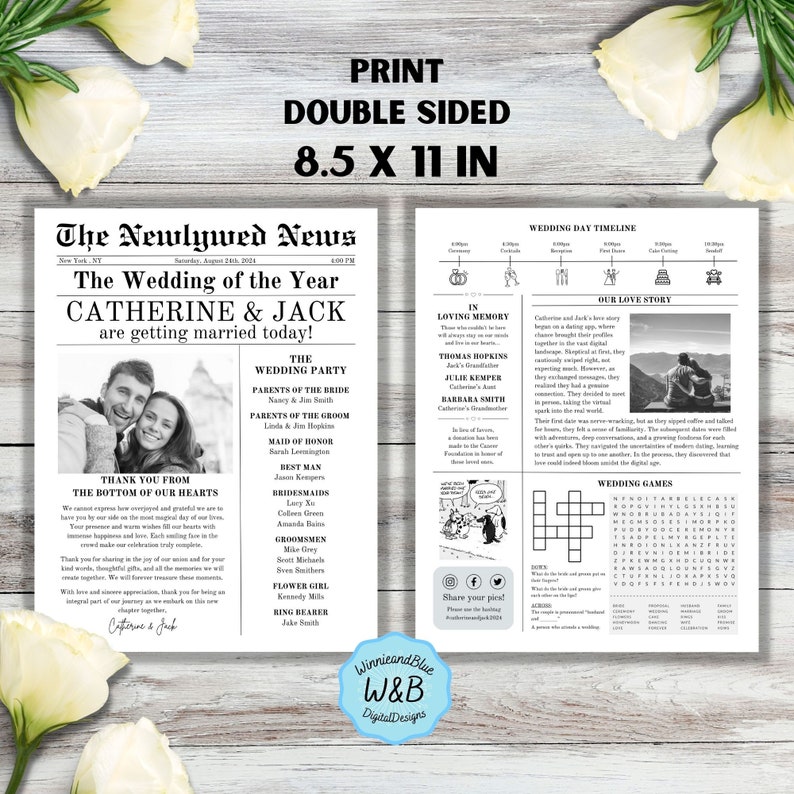 Newspaper Wedding Program Template, Editable Wedding Newspaper Program ...