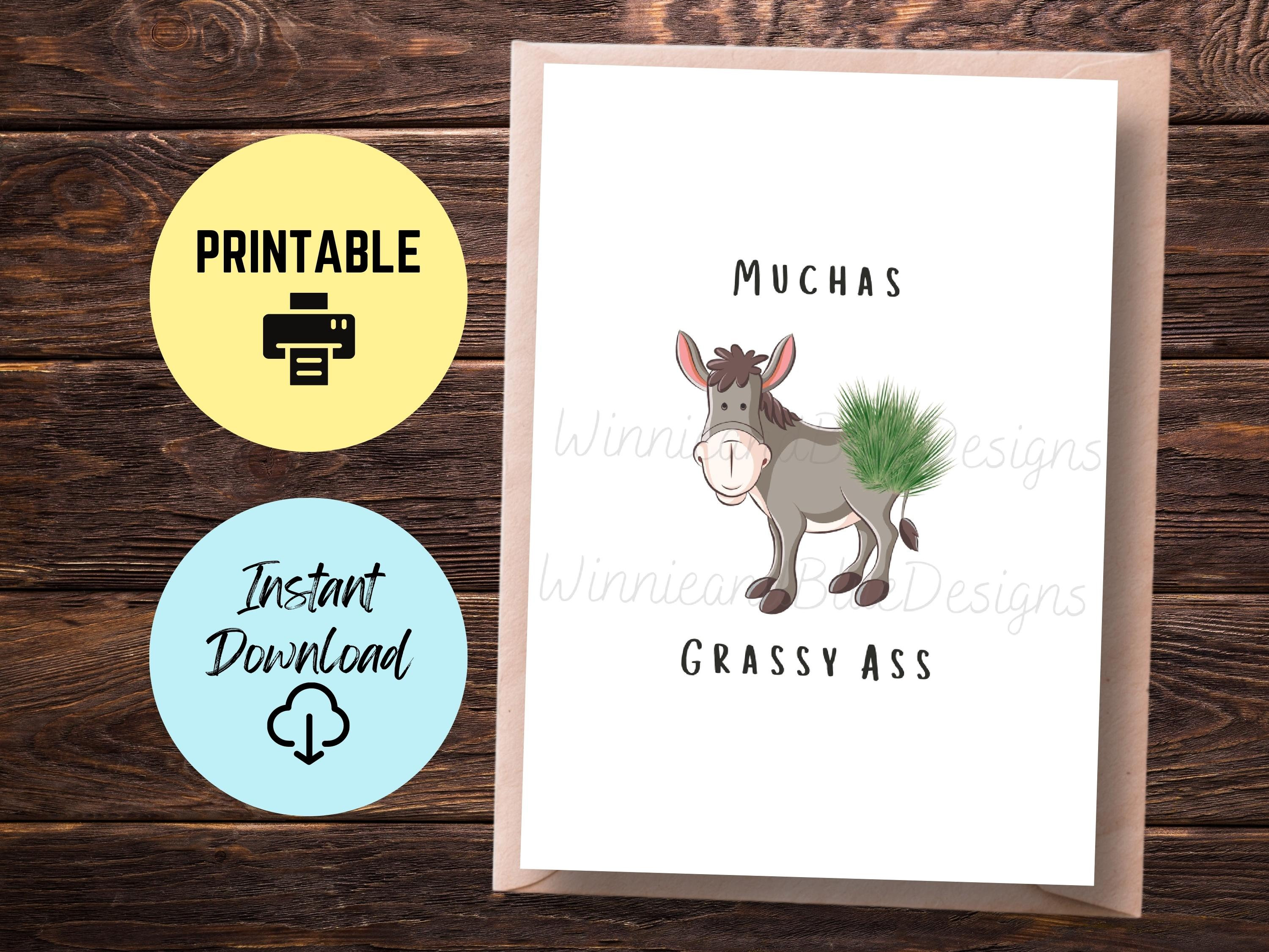 Printable Funny Thank You Card Grassy Ass Thank You Card - Etsy