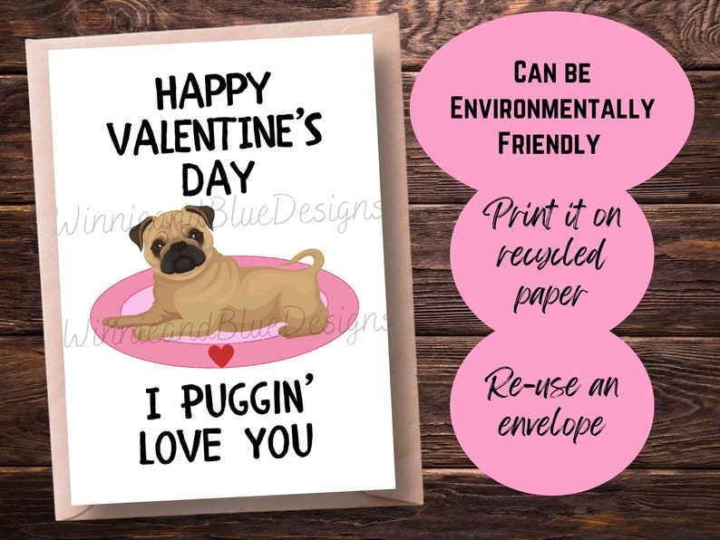 Pug Valentine's Day Card: I Puggin' Love You (digital Download) - Etsy