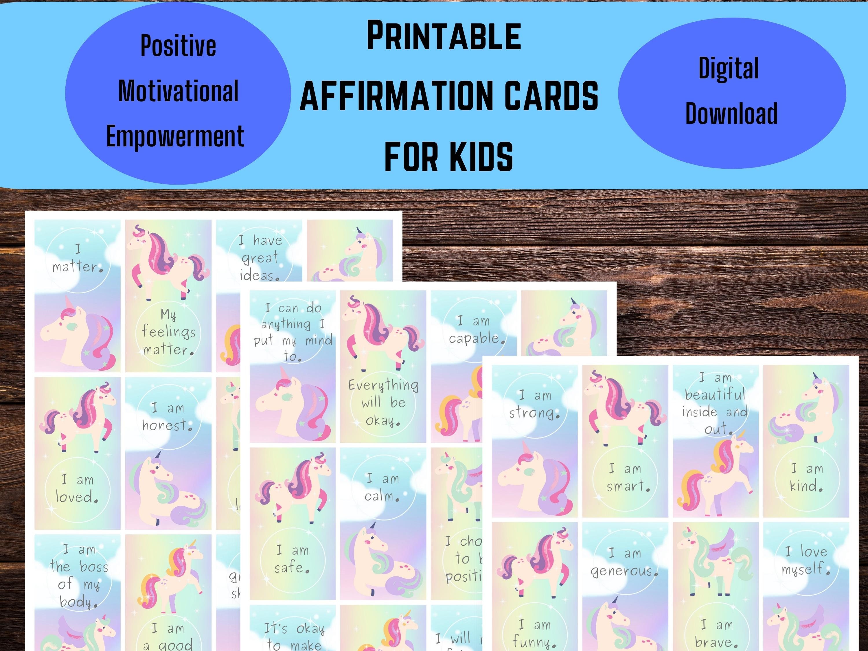 Printable Affirmation Cards, Kids Unicorn Affirmation Cards, 36 ...