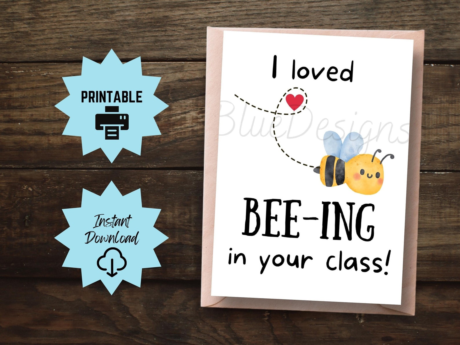 Printable Teacher Thank You Card, Bee Card for Teacher Appreciation, I ...