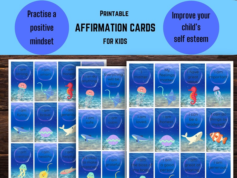 Printable Affirmation Cards for Kids, 36 Sea Creature Motivational ...