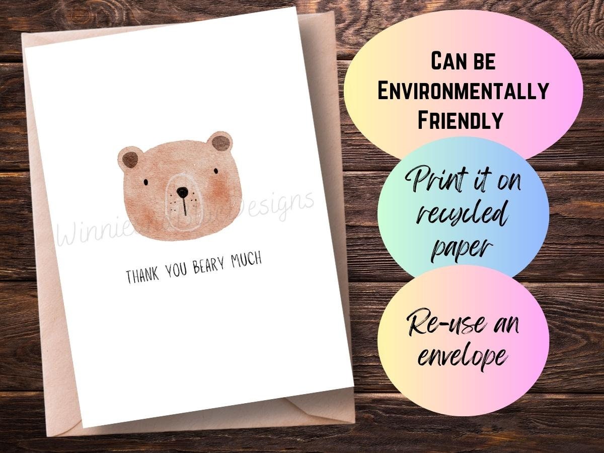 Printable Thank You Card, Funny Bear Thank You Card, Thank You Bear ...