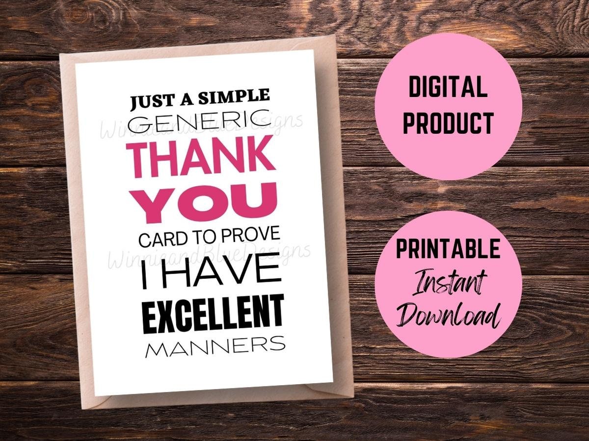 Funny Printable Thank You Card, Printable Generic Thank You Card, Funny ...