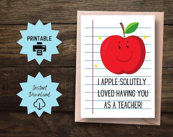 Printable Thank You Card | Apple Teacher Appreciation Thank You ...