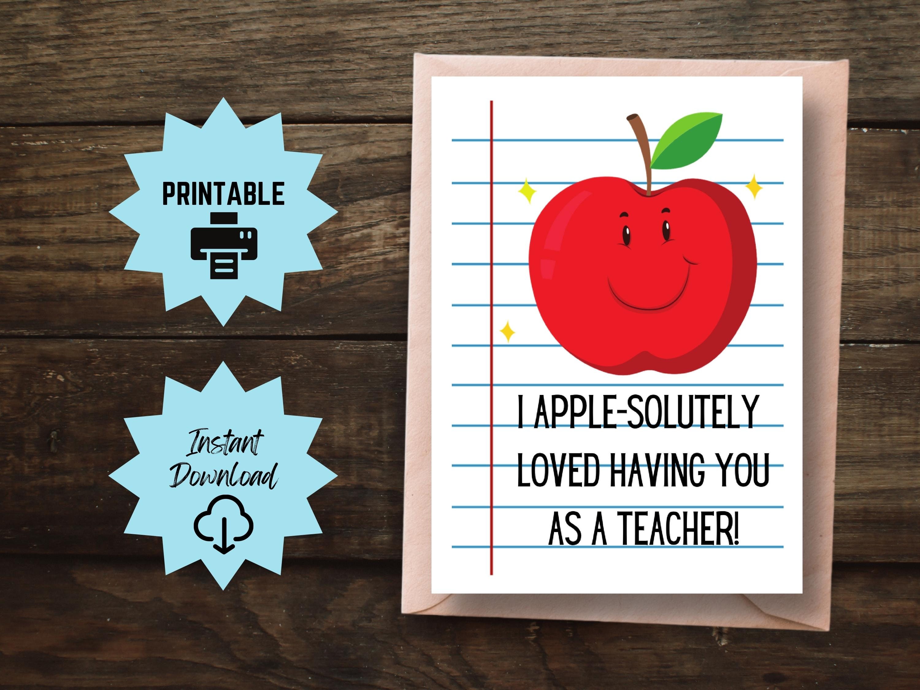 Teacher Thank You Card Printable, Card for Teacher Appreciation, Apple ...
