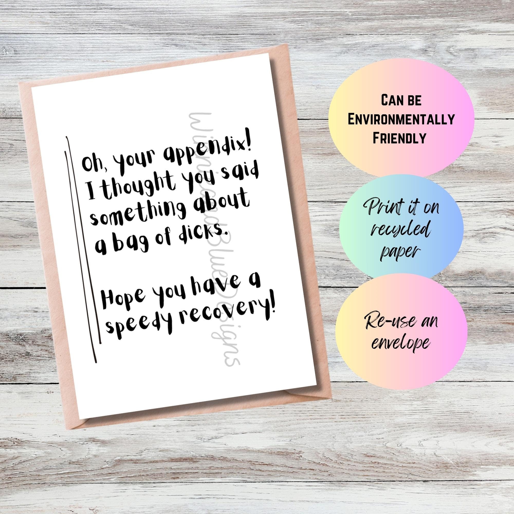Funny Appendix Surgery Get Well Card (digital Download) - Etsy