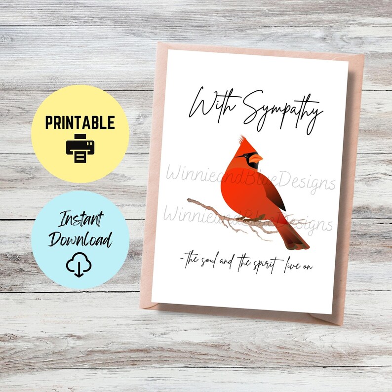 Printable Sympathy Card: Cardinal Bereavement Design (digital Download ...