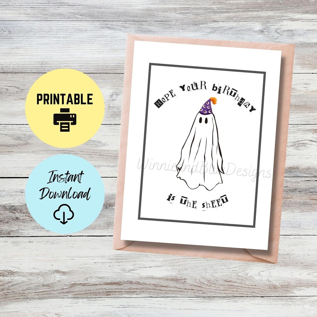 Printable Halloween Birthday Card, Funny Ghost Birthday Card, October ...