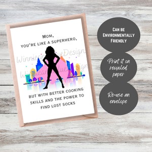 Superhero Mom Card - PRINTABLE Mother's Day Card - Happy Mothers Day ...