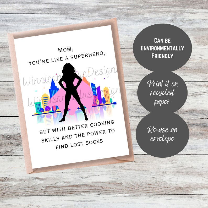 Superhero Mom Card - PRINTABLE Mother's Day Card - Happy Mothers Day ...