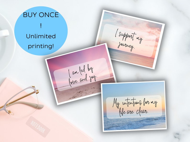 Printable Positive Affirmation Cards Beach Theme, I Am Affirmations, 28 ...