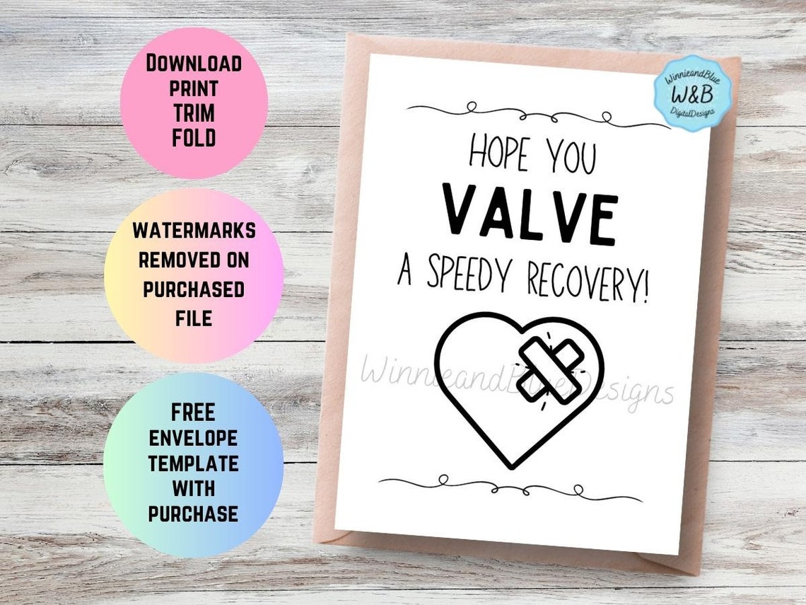 Printable Heart Surgery Card Recovery Get Well Soon Card Hospital Gift ...