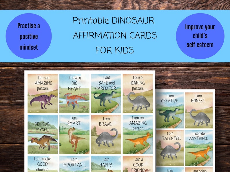 Printable Dinosaur Affirmation Cards for Kids, 32 Motivational Cards ...