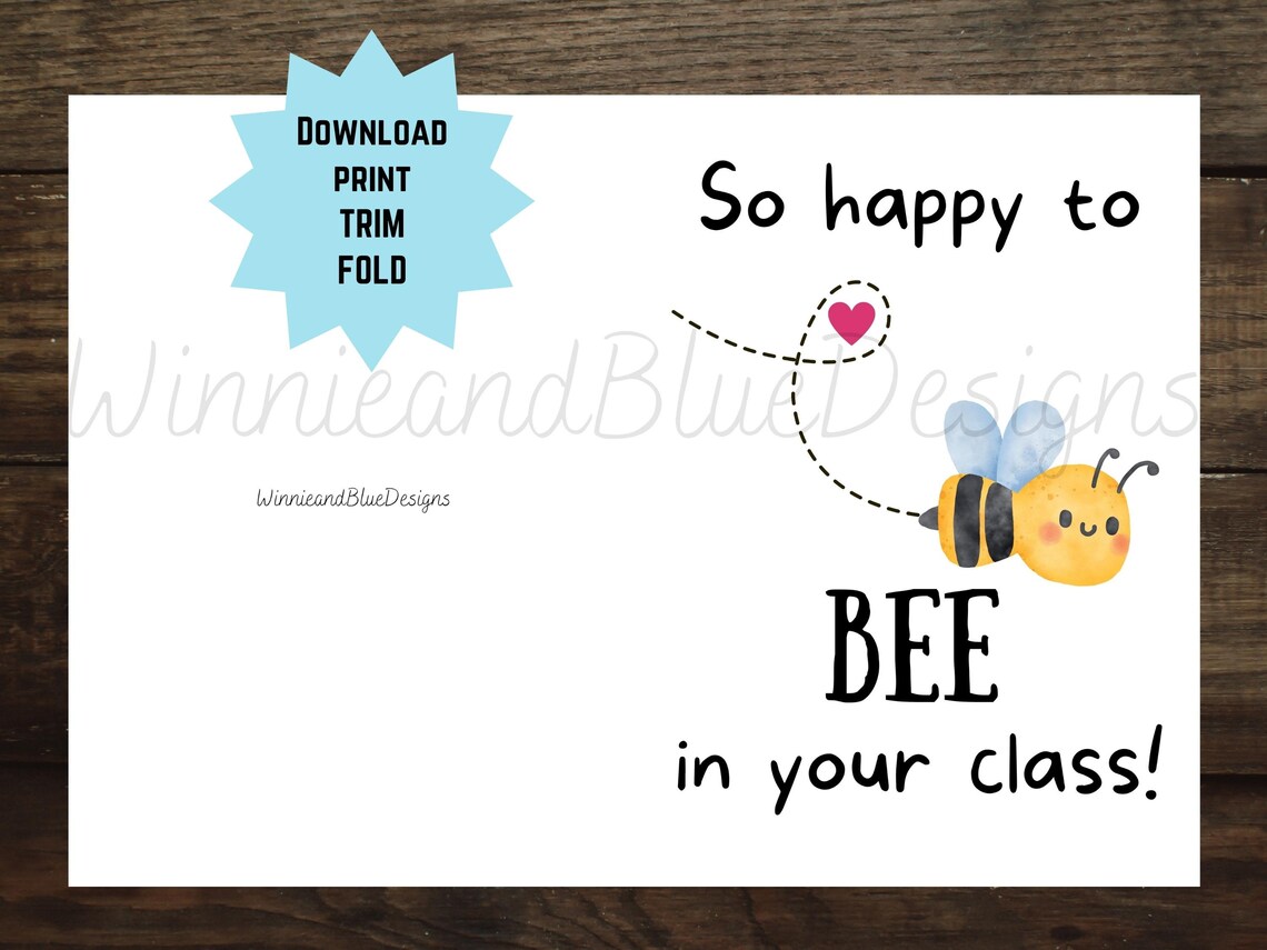 Printable Bumble Bee Teacher Card: Student Gift (PDF) - Etsy