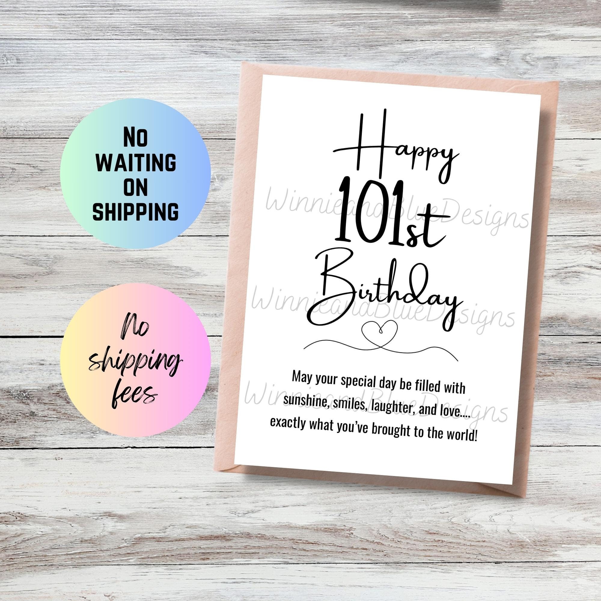 Printable 101st Birthday Card: Milestone Gift for Grandma/grandpa (PDF ...