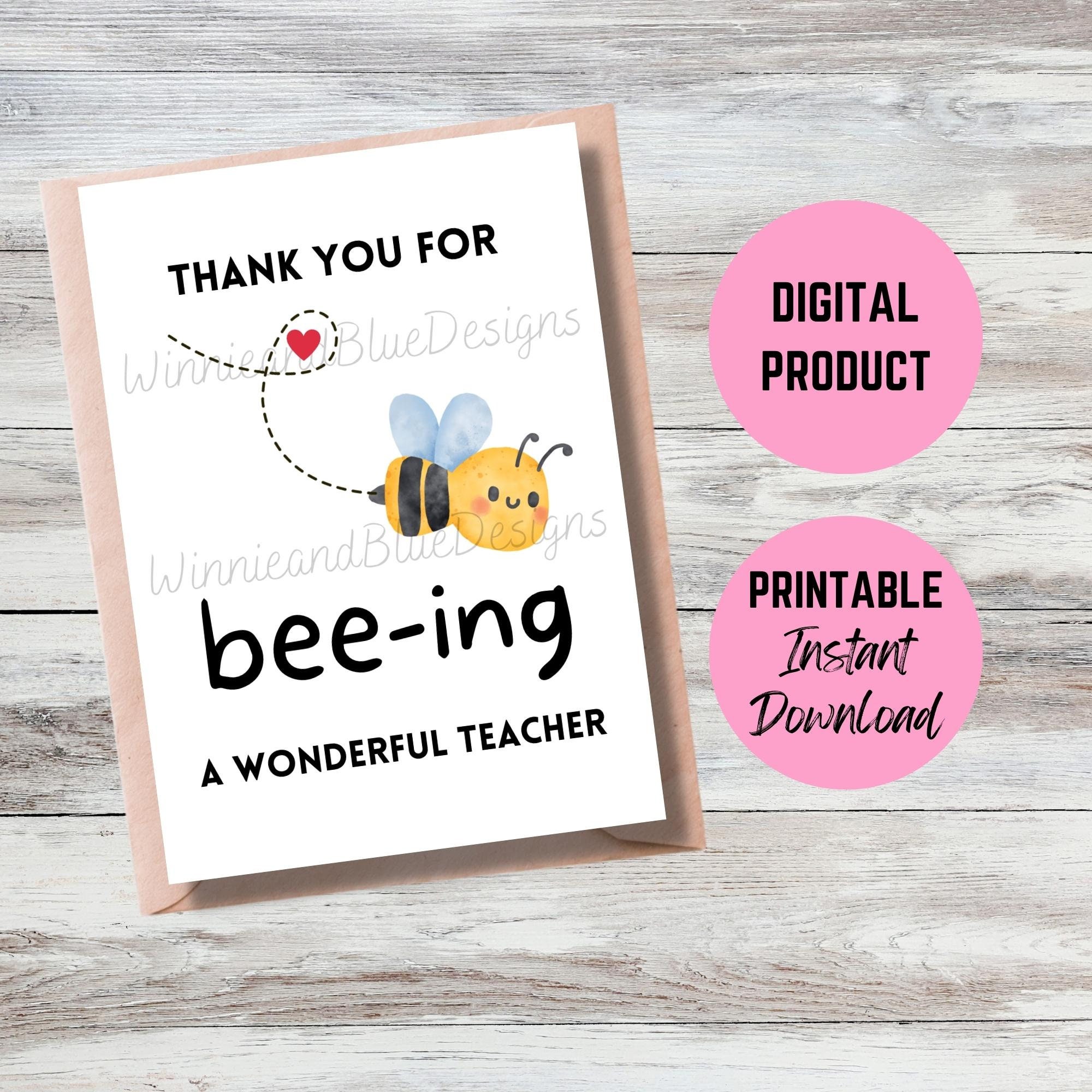 Printable Teacher Thank You Card, Bee Card for Teacher Appreciation ...