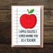 Teacher Thank You Card Printable, Card for Teacher Appreciation, Apple ...