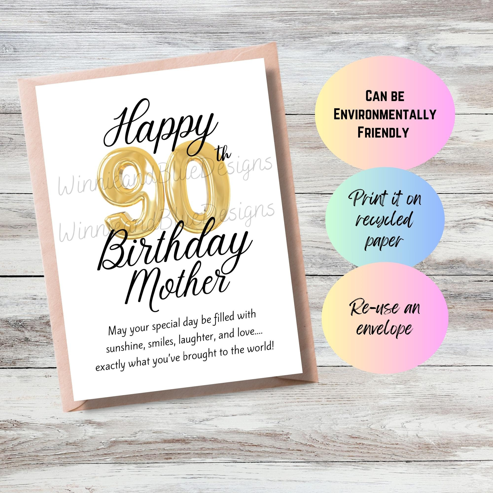90th Birthday Card for Mom: Vintage Design (PDF) - Etsy