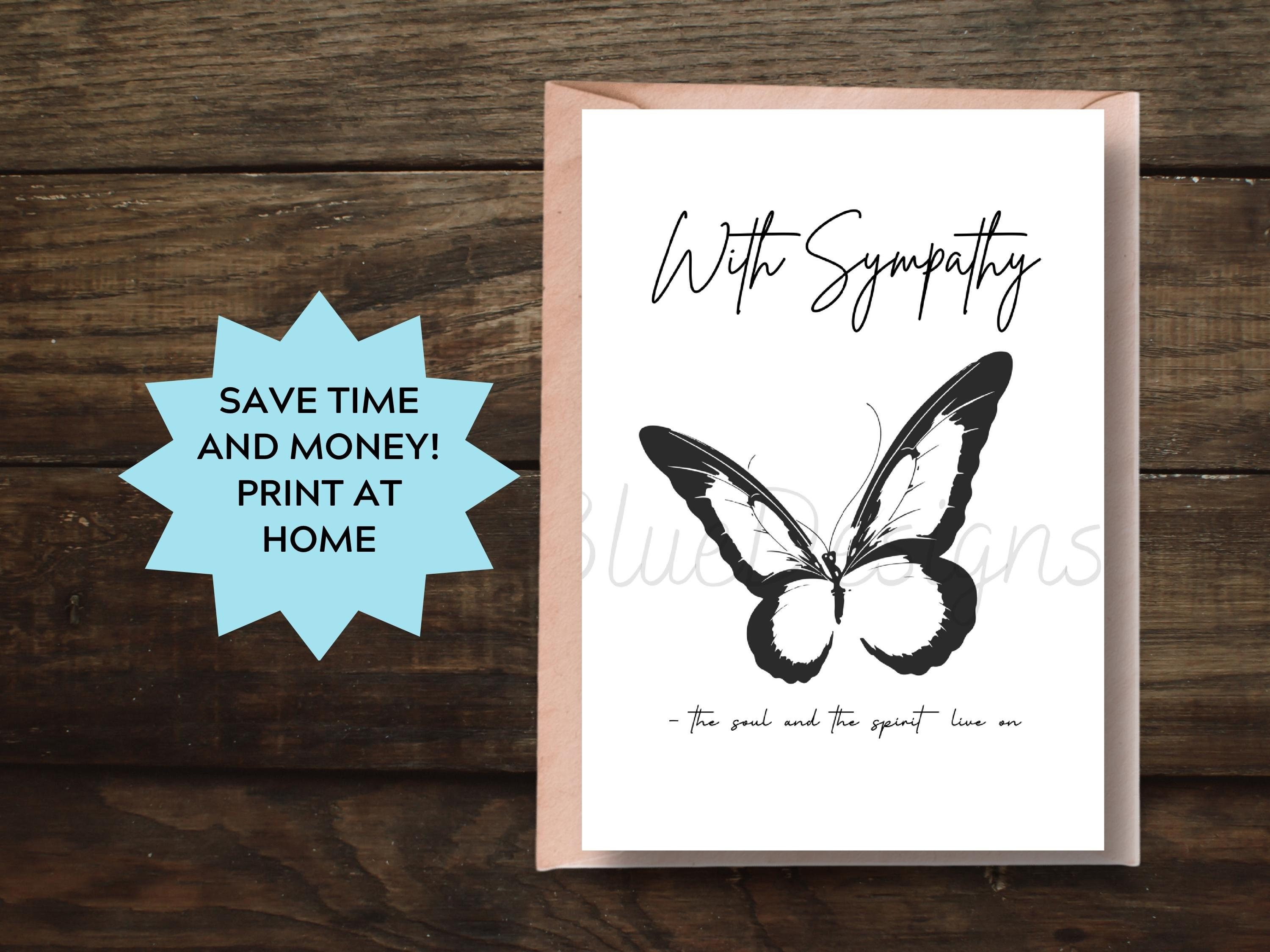 Printable Butterfly Sympathy Card Bereavement Card Thinking - Etsy Canada