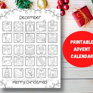 Printable Christmas Advent Calendar, Kids Xmas Coloring Countdown Page ...
