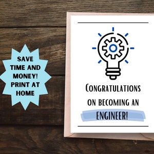 Printable Engineer Graduation Card Congratulations | Etsy